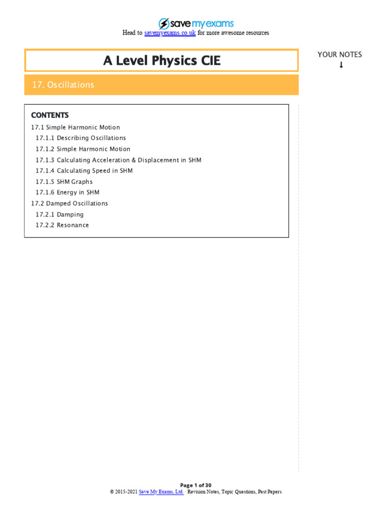 Physics A Level Notes | PDF | Oscillation | Resonance