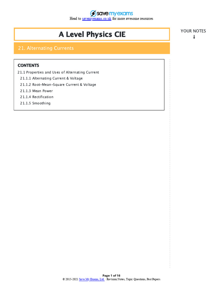 Physics A Level Notes | PDF | Rectifier | Capacitor