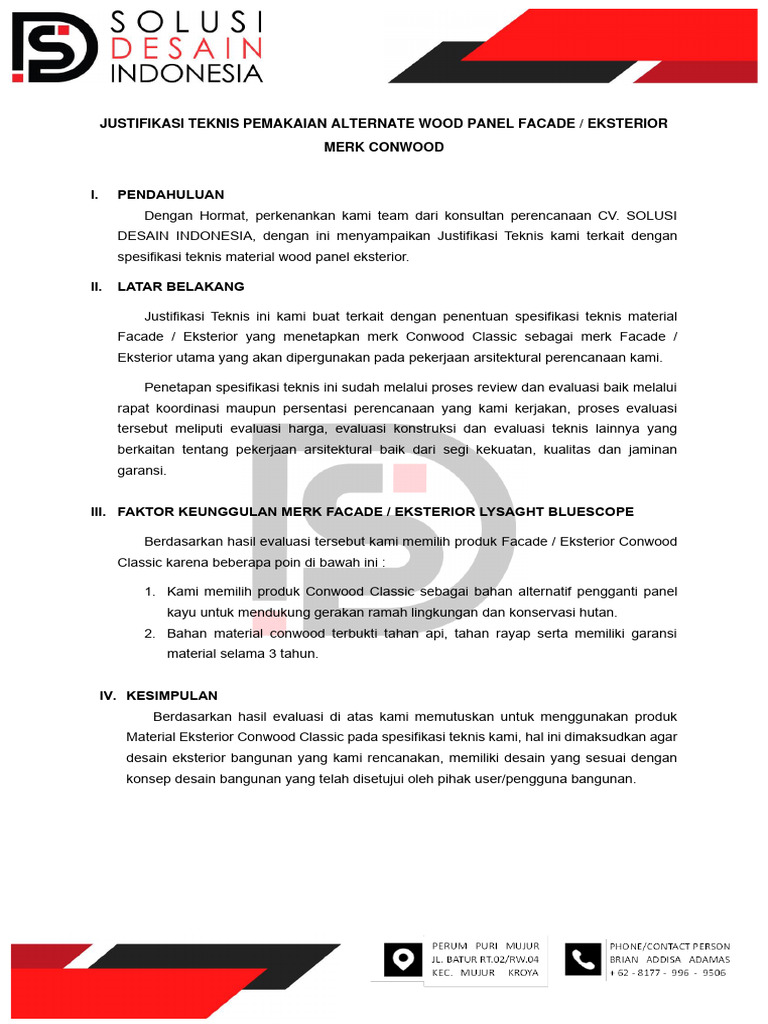 Justifikasi Teknis Conwood Facade | PDF