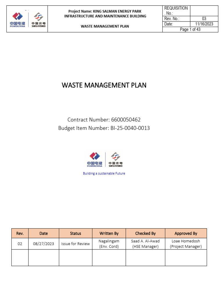 SH-Waste Management Plan Rev.03 | PDF | Waste | Waste Management