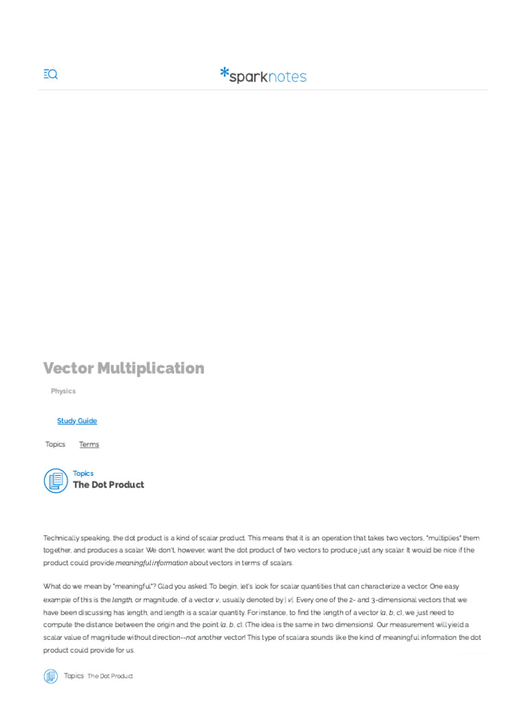 Vector Multiplication - The Dot Product - SparkNotes | PDF | Euclidean ...