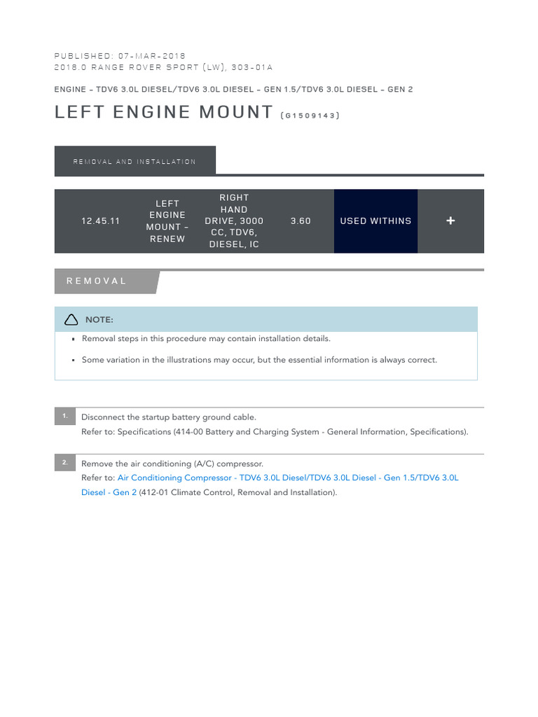 3.0L TDV6 - RSS 14-22 - Engine Mount Removal | PDF | Diesel Engine ...