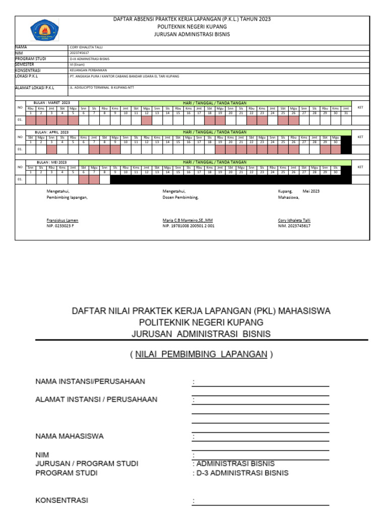Lampiran Absen DLL PKL | PDF