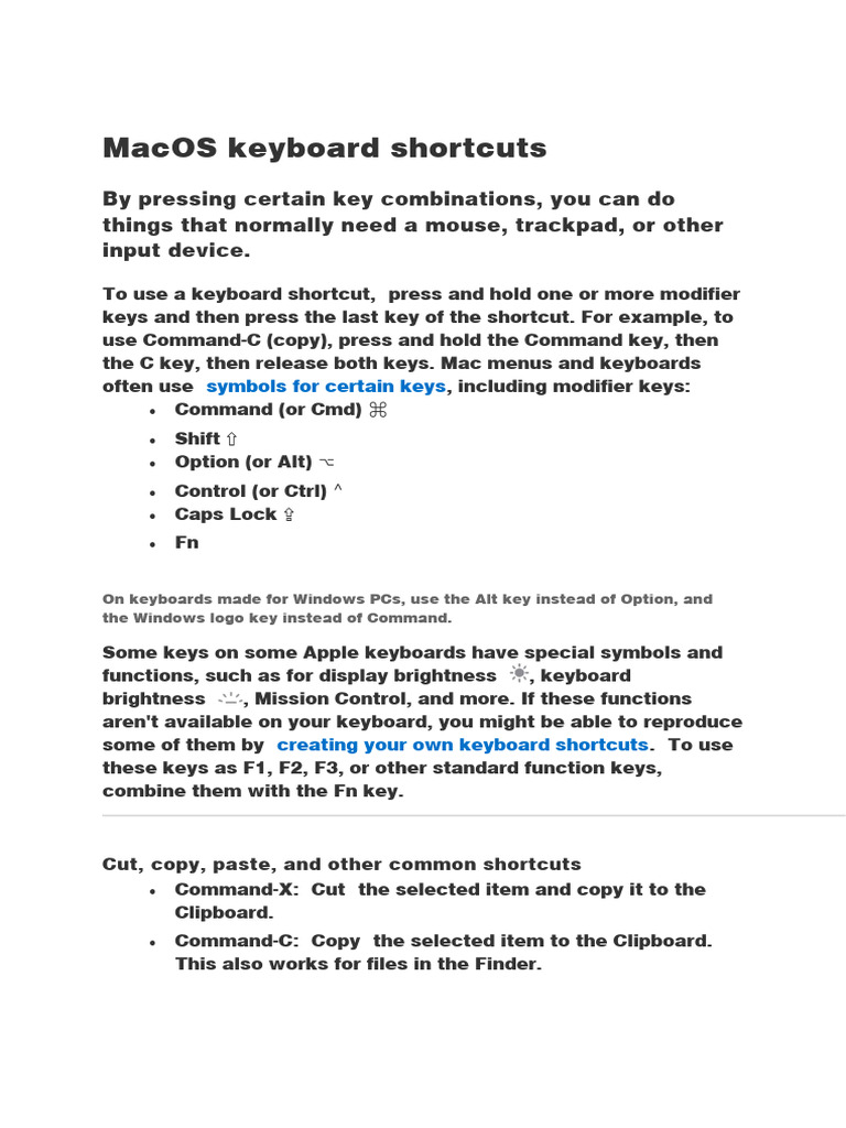 MacOS Keyboard Shortcuts | PDF | Finder (Software) | Keyboard Shortcut