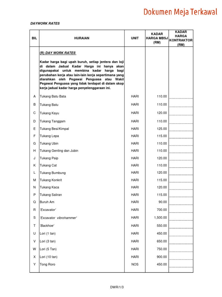 Daywork Rates | PDF