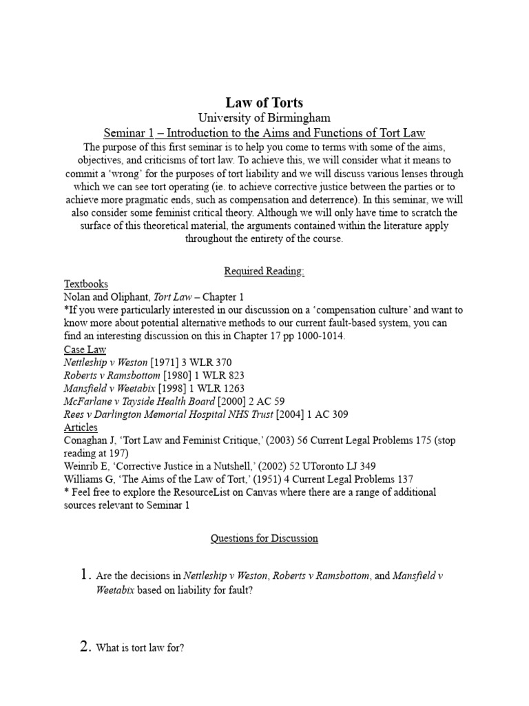 S1 - Introduction Aims Functions | PDF | Damages | Tort