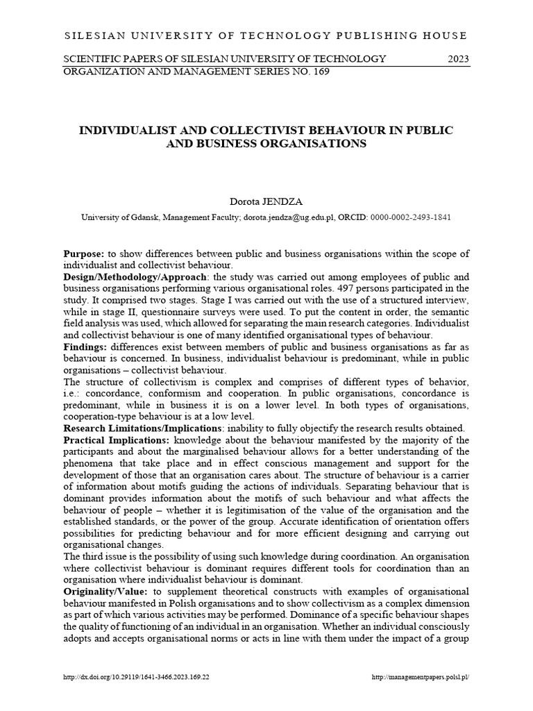 03 Individualist and Collectivist Behaviour in Public and Private | PDF ...