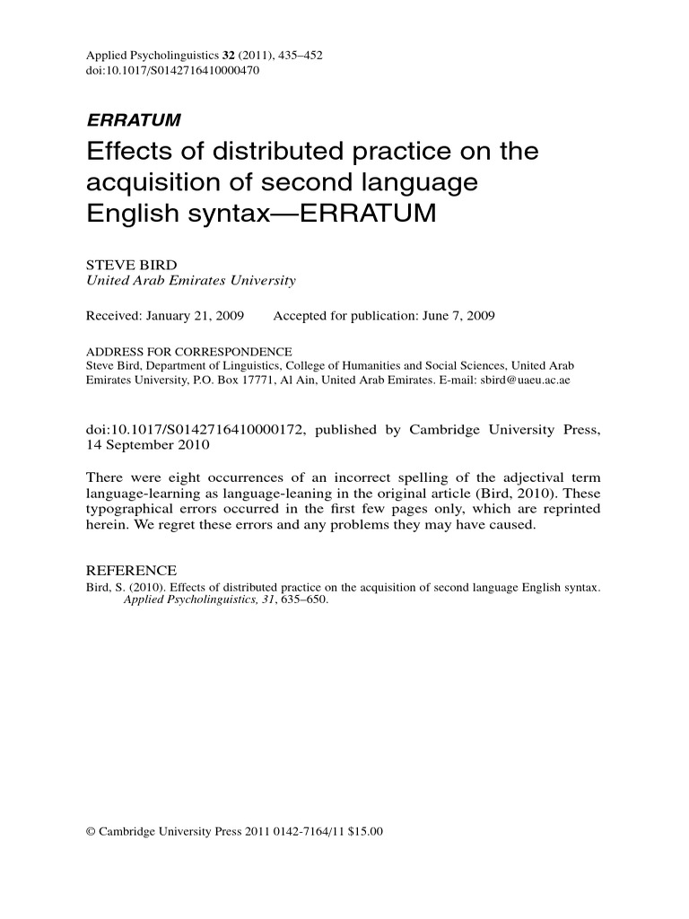 Erratum: Language Learning Study Errors | PDF | Learning | Language ...