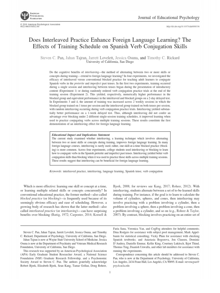Does Interleaved Practice Enhance Foreign Language Learning | PDF ...