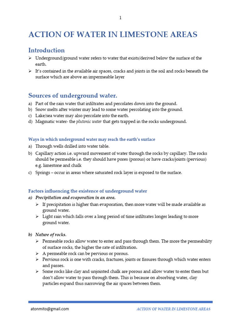 7 - Action of Water in Limestone Areas | Download Free PDF | Aquifer | Groundwater
