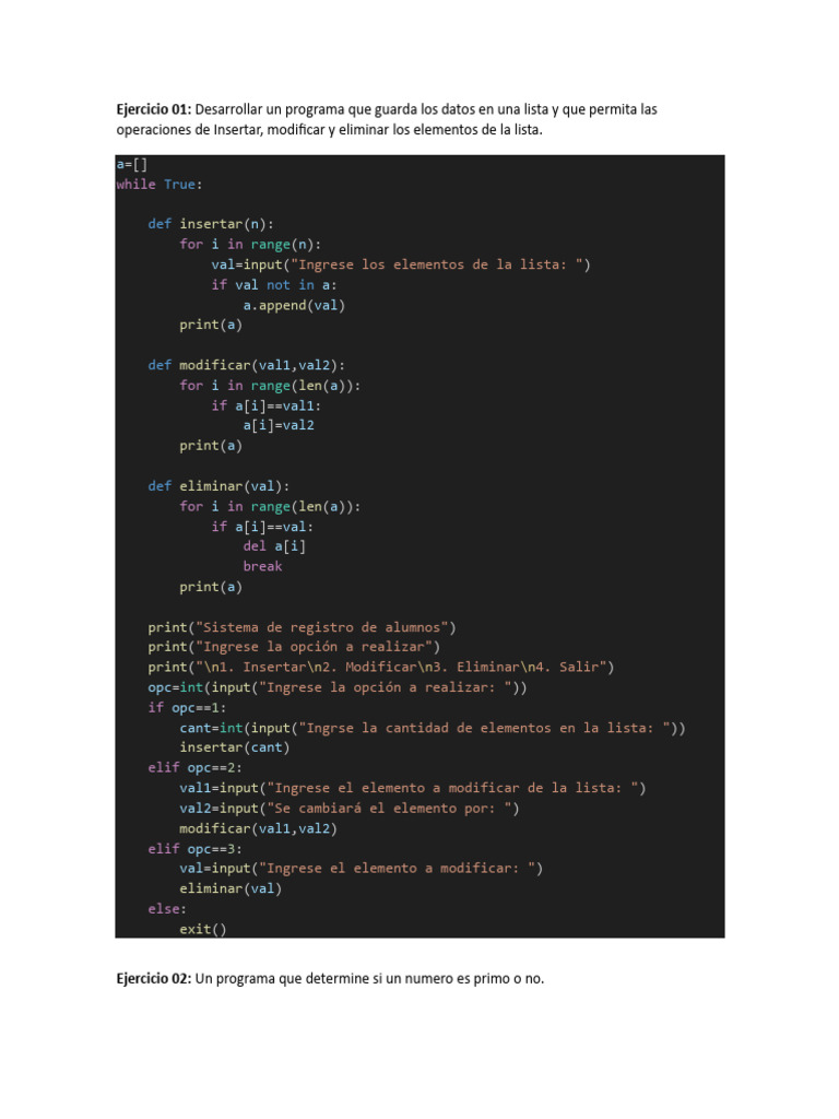 Ejercicio en Python Semana 11,12 y 13 | PDF | Python (lenguaje de programación) | Algoritmos