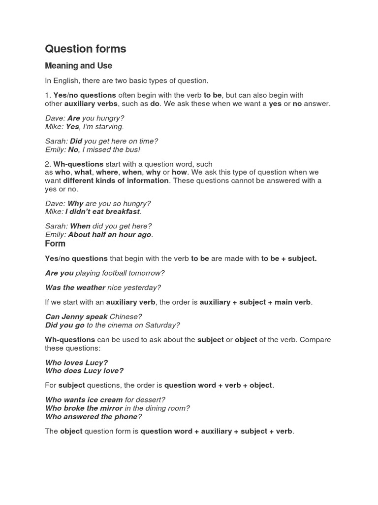 English Question Forms Explained | PDF | Question | Verb