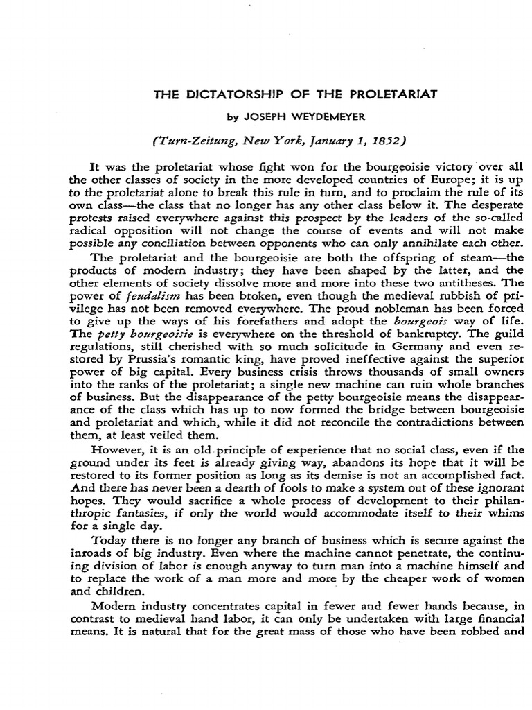 Joseph Weydemeyer - The Dictatorship of The Proletariat (Article Published in New York, 1852 ...