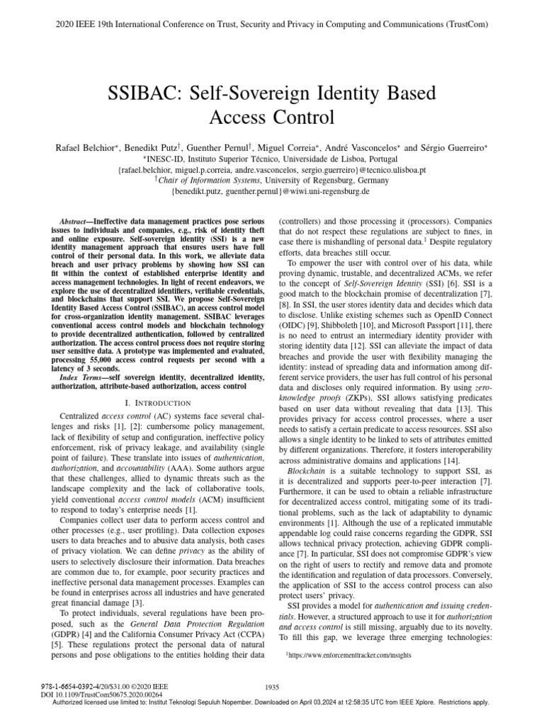 2020 SSIBAC Self-Sovereign Identity Based Access Control | PDF | Computer Access Control ...
