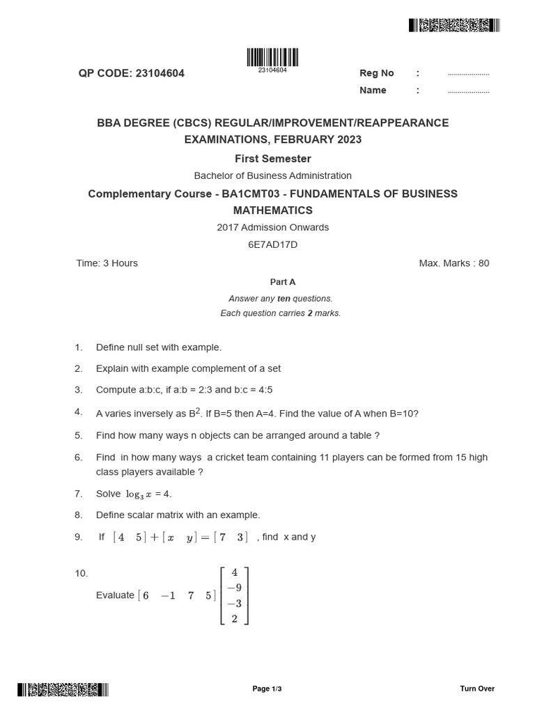 Fundamentals of Business Mathematics | PDF | Matrix (Mathematics ...