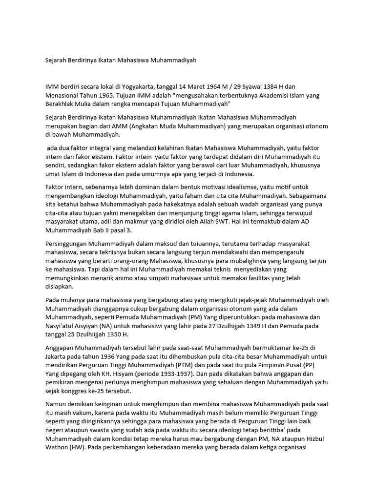 Sejarah Berdirinya Ikatan Mahasiswa Muhammadiyah | PDF