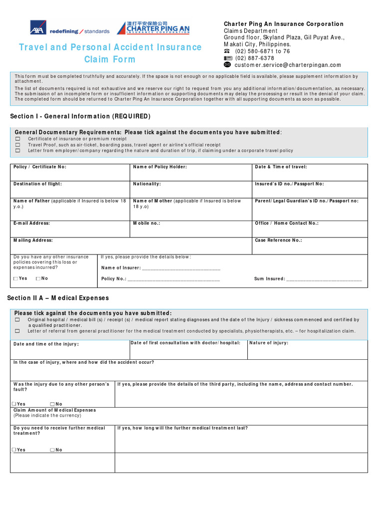 Travel-PA-Claim-Form | PDF | Insurance | Identity Document
