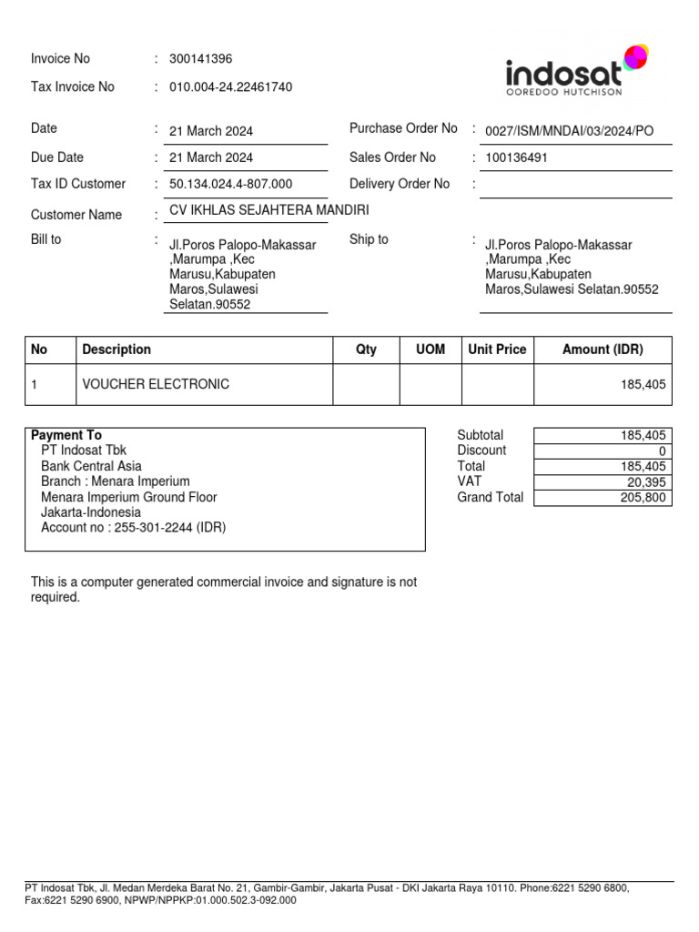 No Description Qty UOM Unit Price Amount (IDR) | PDF | Invoice | Payments