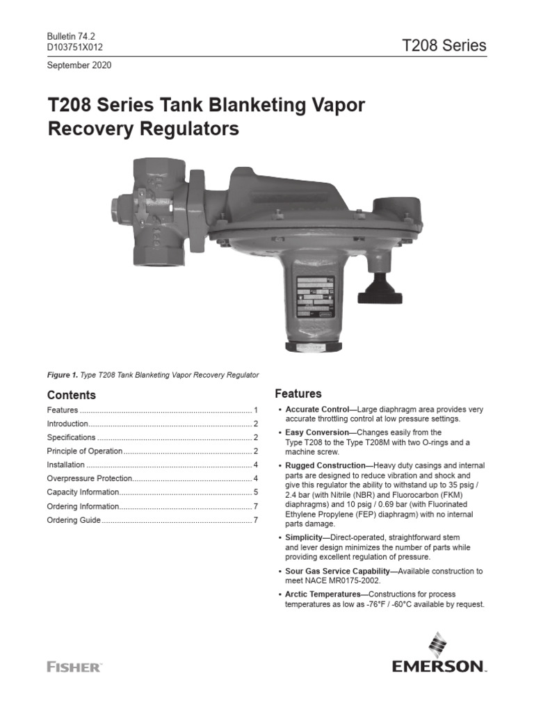 T208 Tank Blanketing Regulator Guide | PDF | Valve | Gases