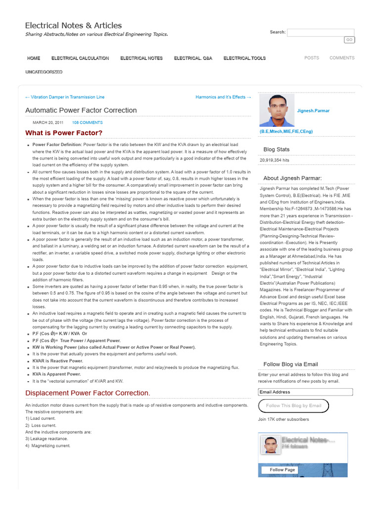 Automatic Power Factor Correction - Electrical Notes & Articles | PDF ...