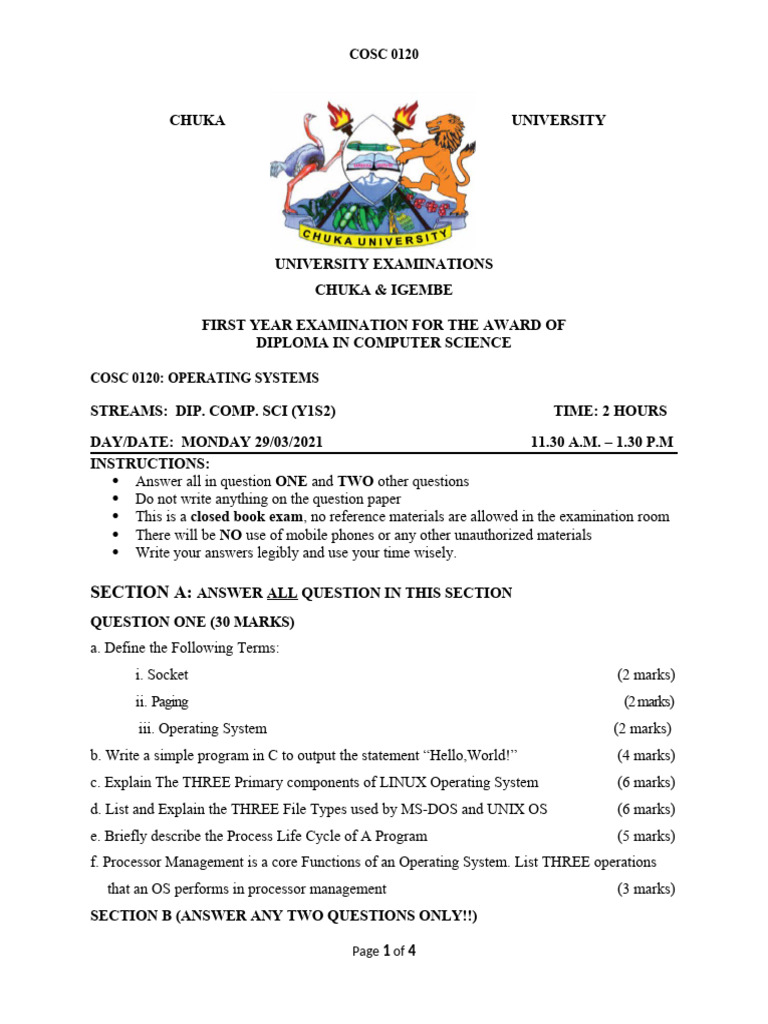 Cosc 0120 | PDF | Operating System | Thread (Computing) Cosc 0120 | PDF | Operating System | Thread (Computing)
