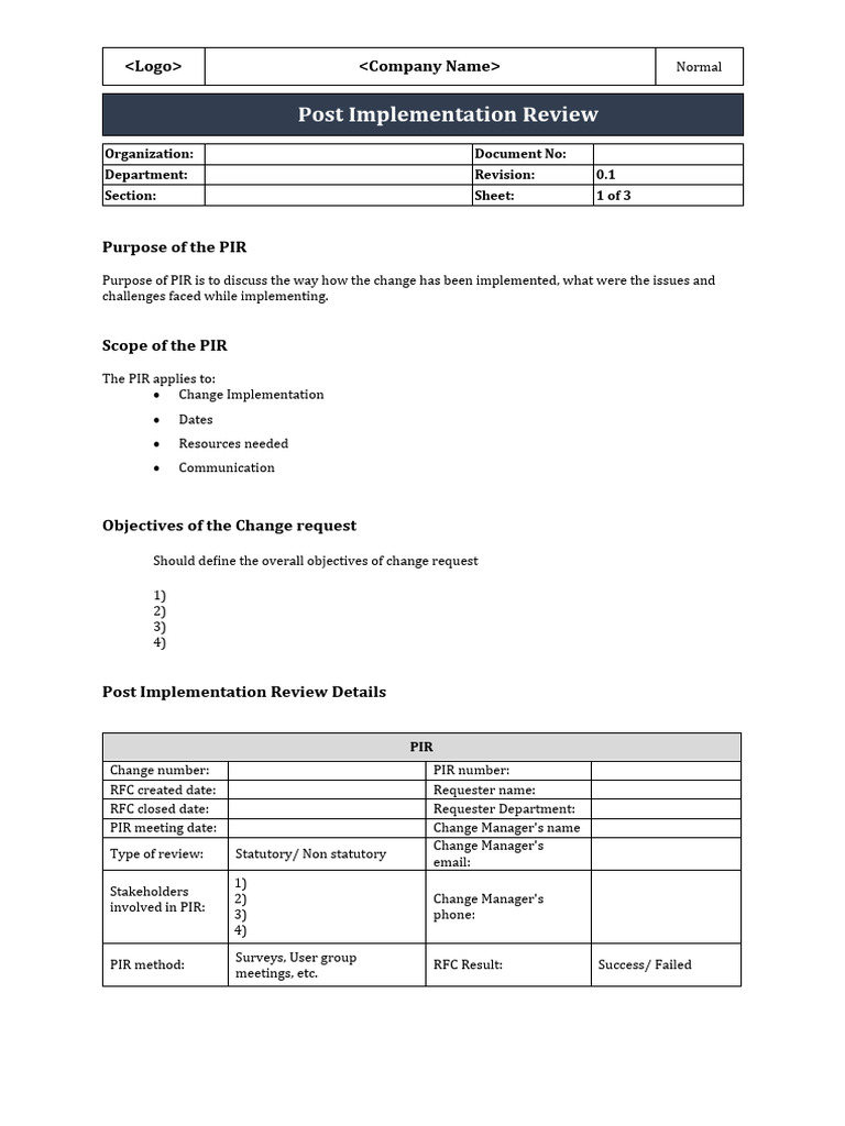 Post Implementation Review Template | PDF | Business | Computers