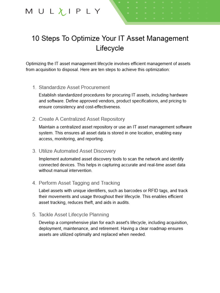 10 Steps To Optimize Your IT Asset Management Lifecycle 1 | PDF ...