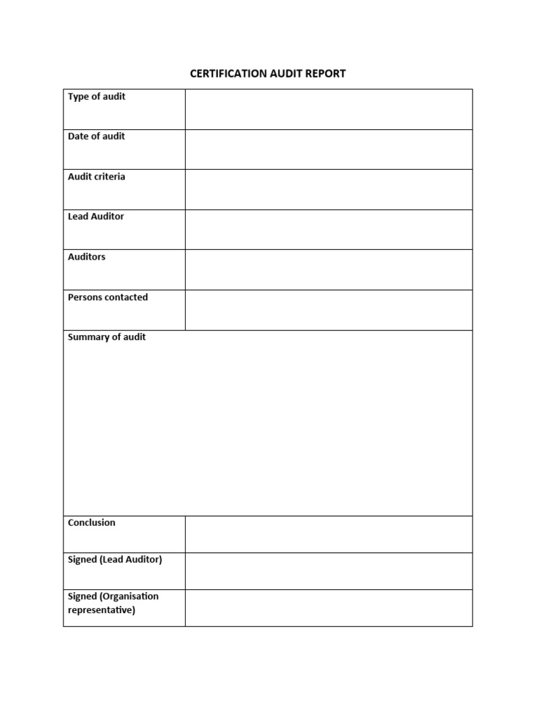Certification Audit Report Blank | PDF