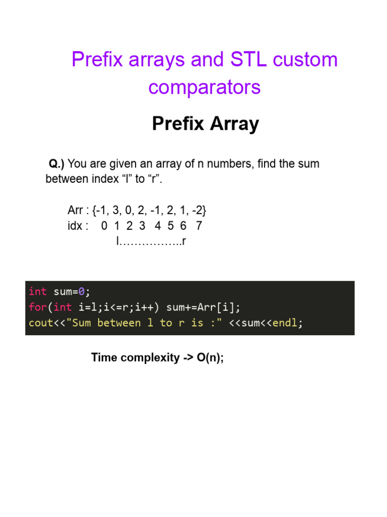 CodeISM Class 6 (Prefix Arrays and STL Custom Comparators) | PDF | Computer Programming ...