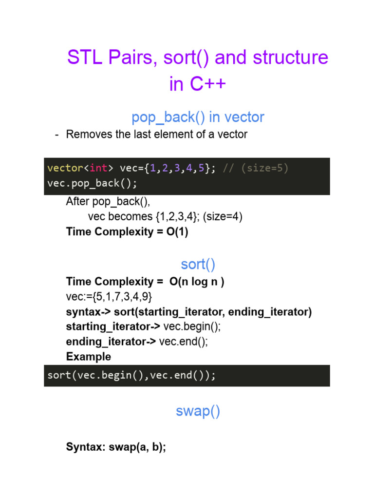 CodeISM Class 4 (STL Pair, Sort, Structure) | PDF | Object Oriented Programming | C++