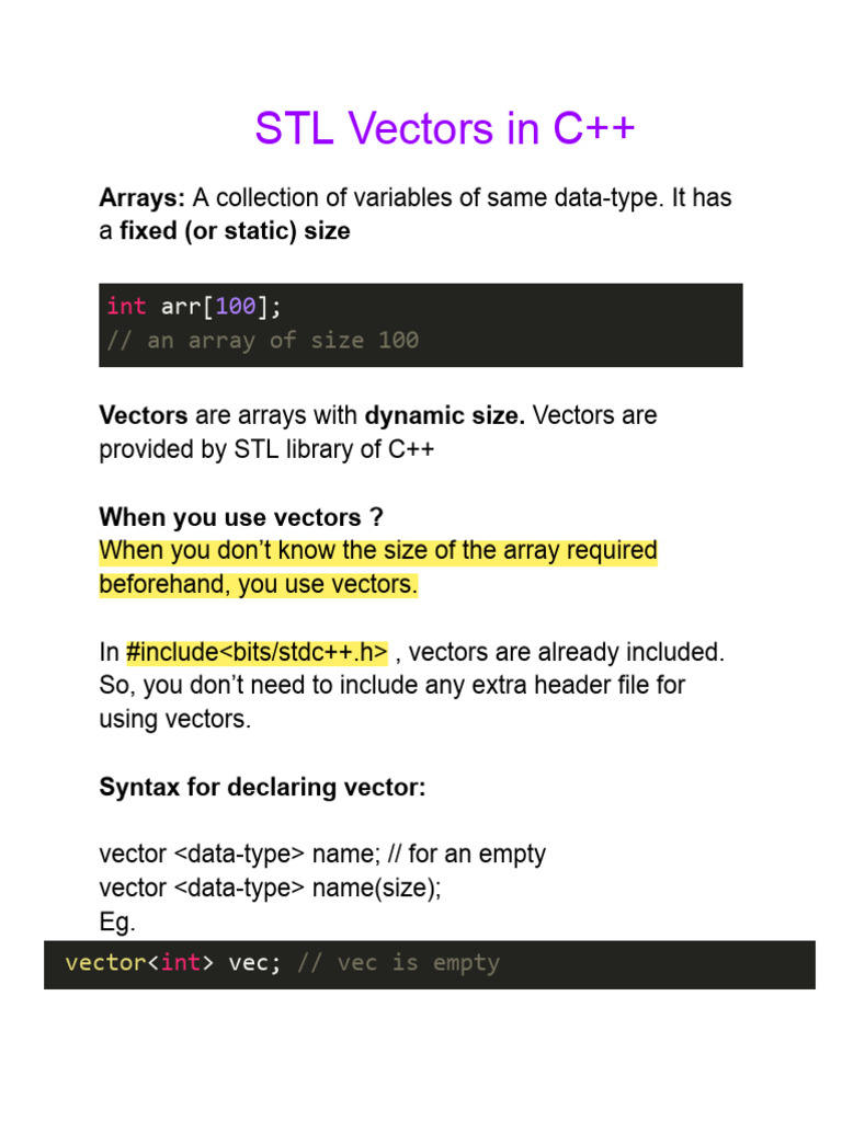 CodeISM Class 3-b (STL Vectors) | PDF | C++ | Computer Data