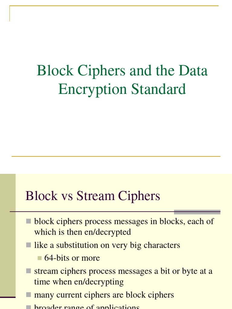 Block Ciphers and The Data Encryption Standard | PDF | Cipher | Applied Mathematics