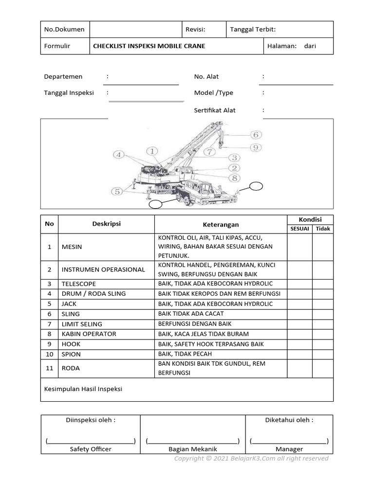 Form Check List Inspeksi Mobile Crane | PDF