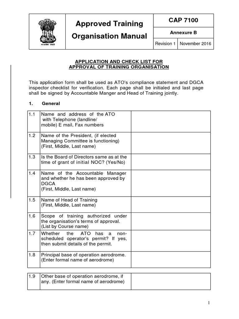 CAP 7100 Annexure B Application Form | Download Free PDF | Flight ...