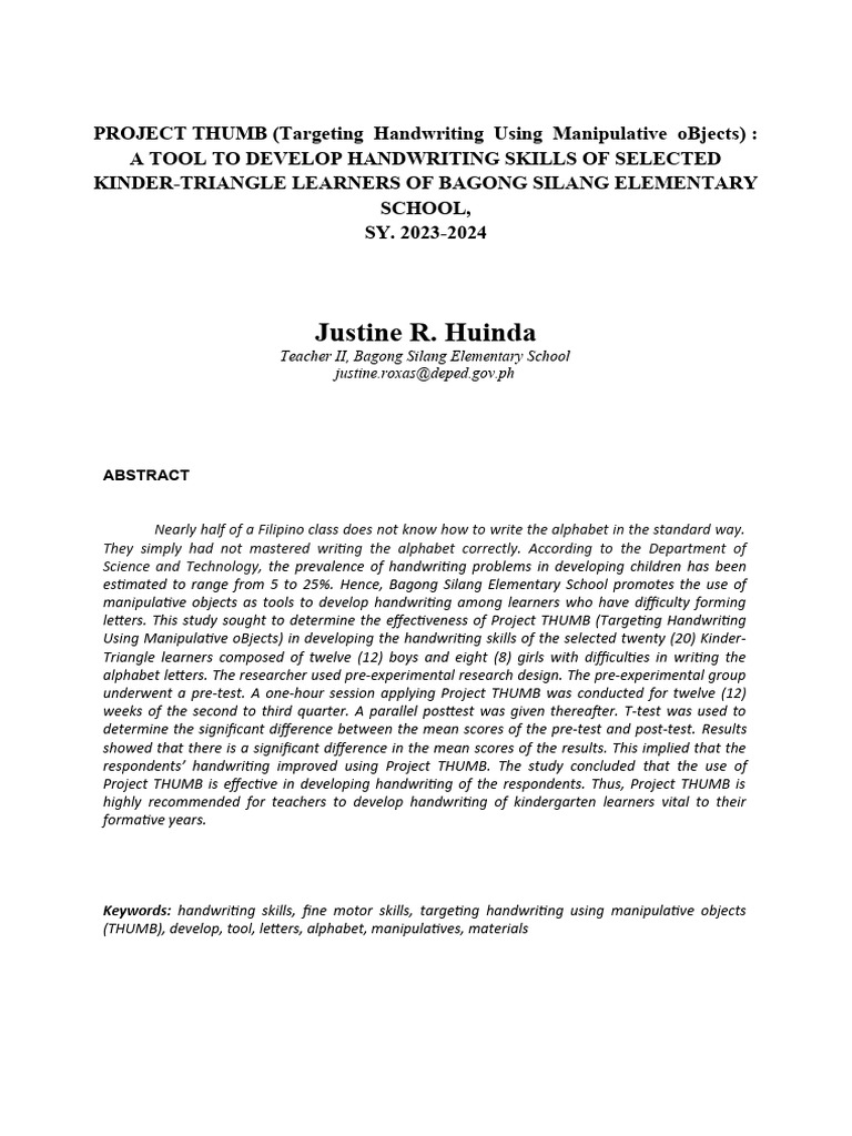 Improve Handwriting with Project THUMB | PDF | Cognition | Cognitive ...