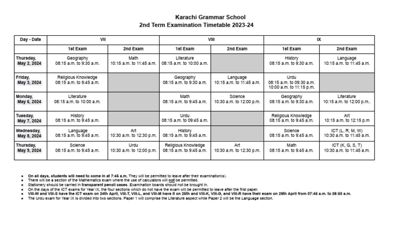 2nd Term Exam Timetable 2023 24 (2) | Download Free PDF | Science