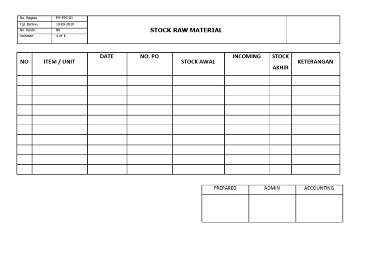FM-PPC-01 Stock Raw Material | PDF