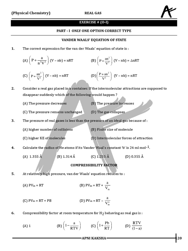 Real Gas (Exercise) | Download Free PDF | Gases | Pressure