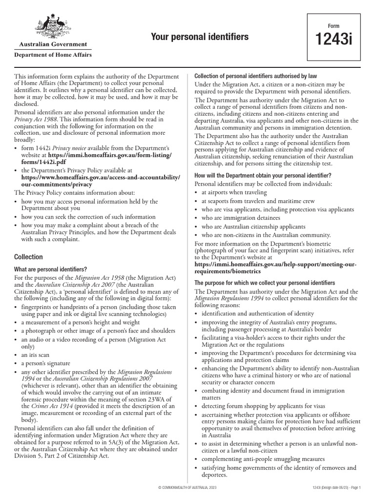 Reading 7 - Your Personal Identifying Information - Form 1243i | PDF ...