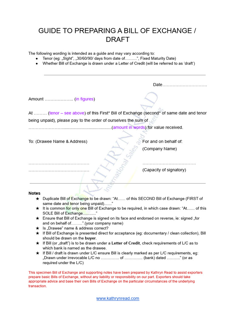 GUIDE-TO-PREPARING-A-BILL-OF-EXCHANGE-_-DRAFT | PDF