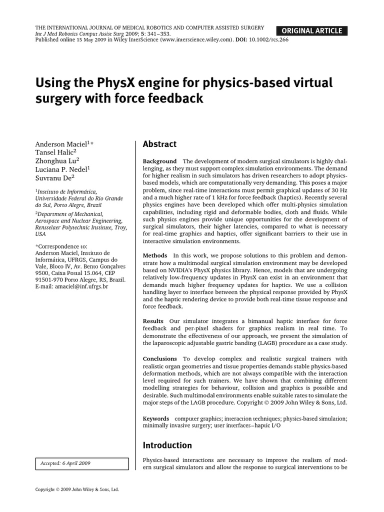 Using The PhysX Engine For Physics-Based Virtual Surgery With Force Feedback | PDF | Simulation ...