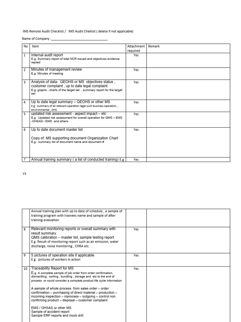 Audit Checklist 2020 V 3 - Ims | PDF | Audit