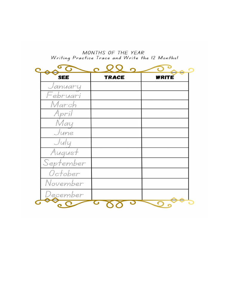 Printablee.com Practice Handwriting Worksheets Months of the Year ...