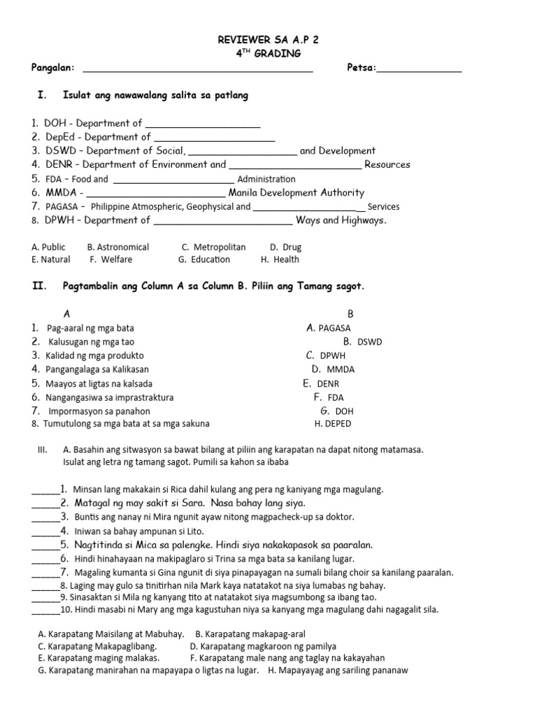 Reviewer Sa AP 2 4th | PDF