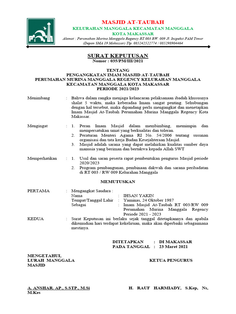 SK Imam Masjid At-Taubah 2020 - 2024 | PDF