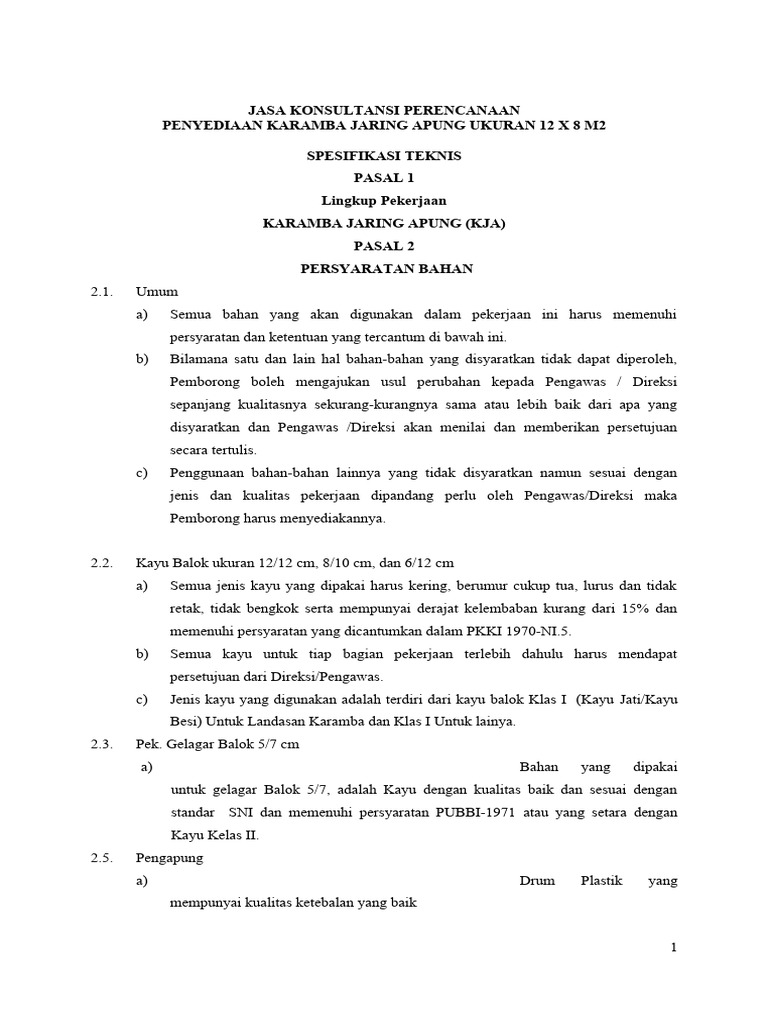 Spesifikasi Teknis Kja | PDF