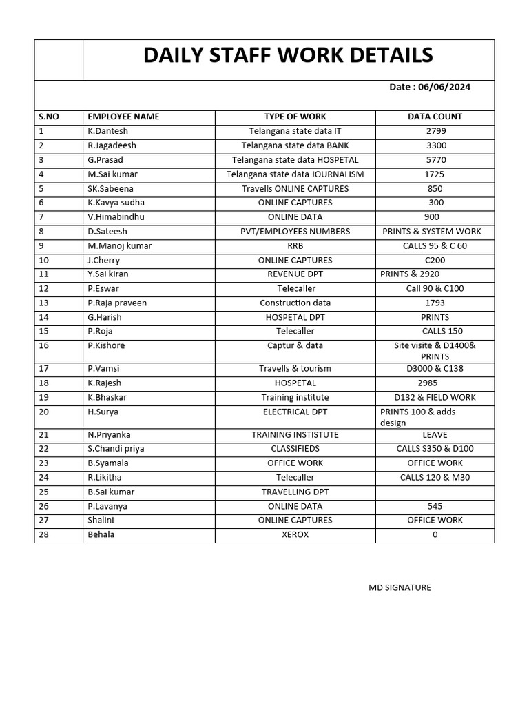 Daily Staff Work Deatails111 | PDF