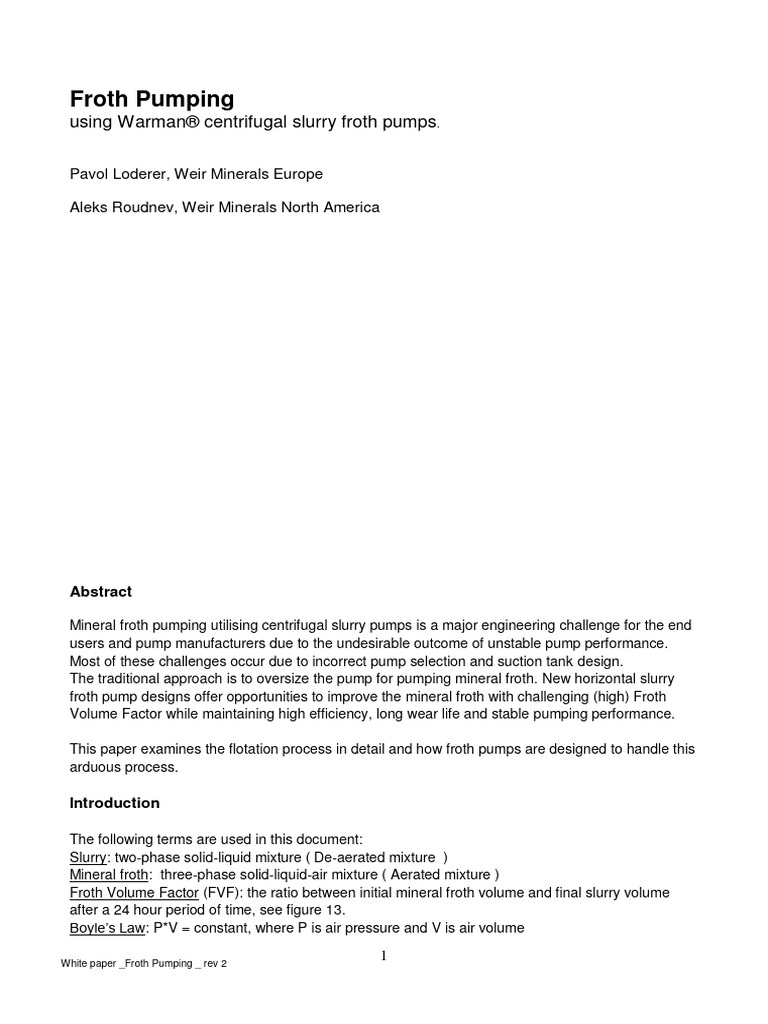 White Paper Froth Pumping Final | PDF | Pump | Foam