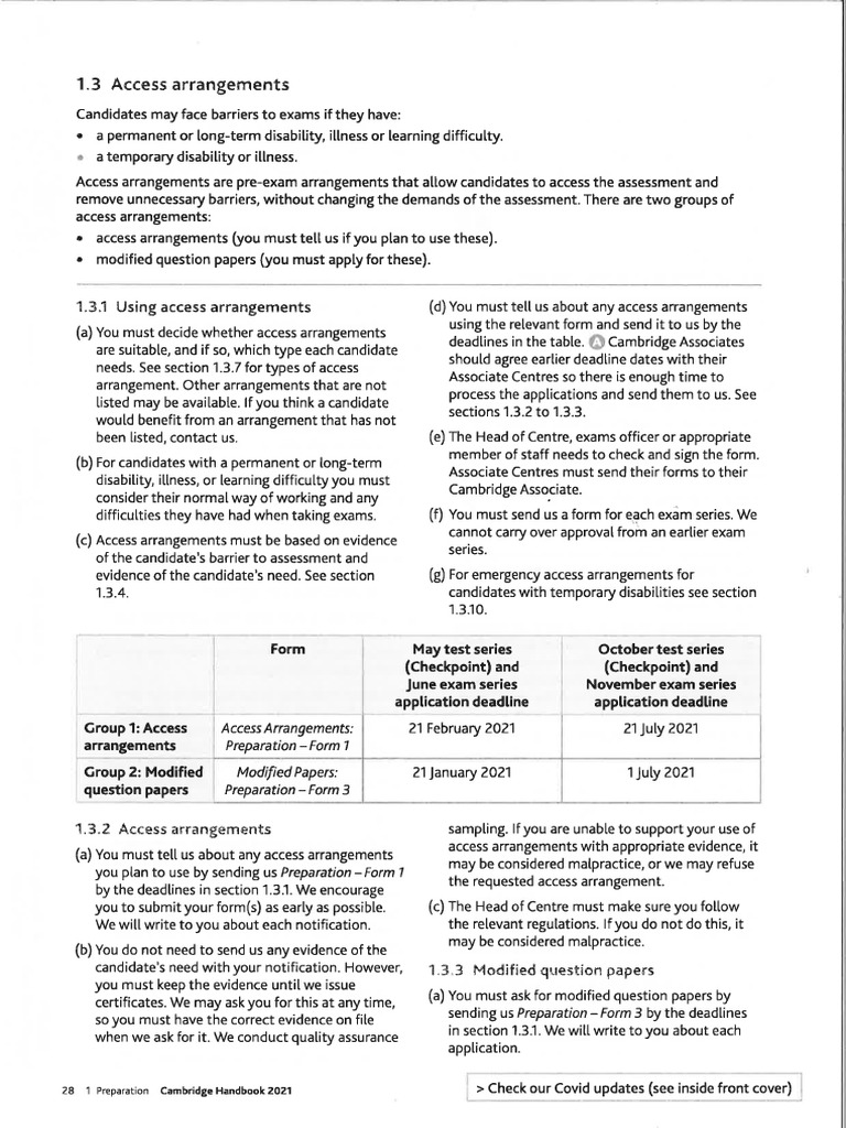 Cambridge Manual - Access Arrangements | PDF