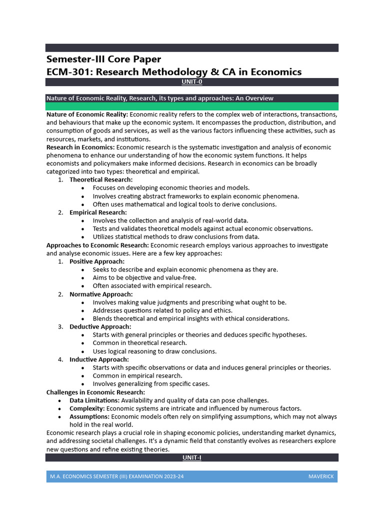 Semester-III Core Paper ECM-301: Research Methodology & CA in Economics | PDF | Hypothesis ...